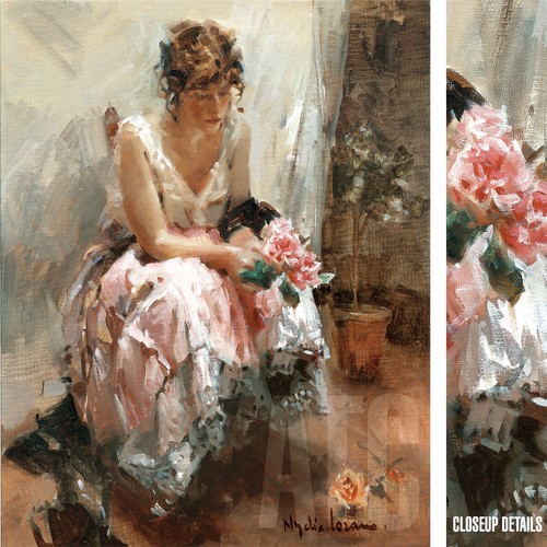 24W"x32H" UNA ROSA by LAURA NYDIA LOZANO - WOMAN SITTING DRESS VASE ...