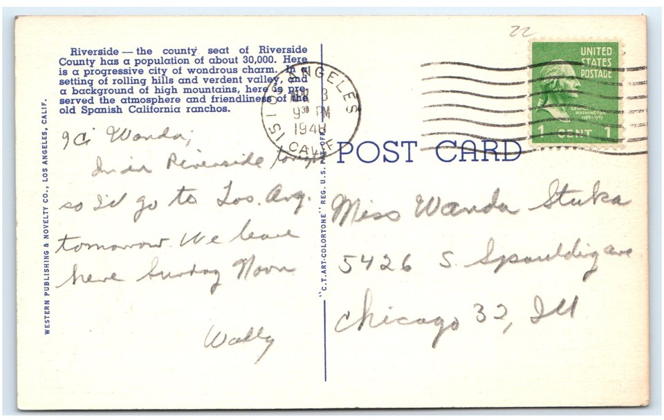1948 Riverside, CA Postcard- LARGE LETTER GREETINGS FROM RIVERSIDE | eBay
