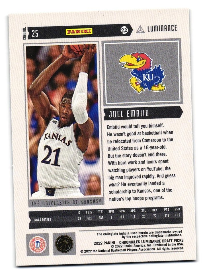 2022-23 Chronicles Draft Basketball #25 JOEL EMBIID Luminance | eBay