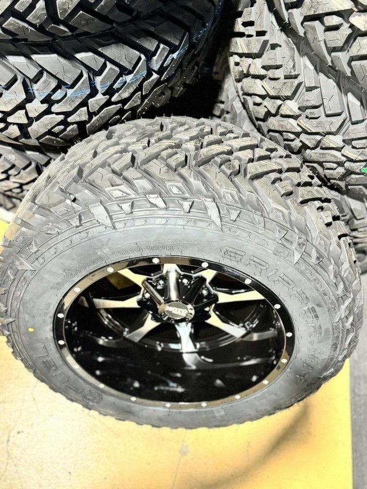 4) 20x12 Moto Metal MO970 Black Wheels 35" Fuel MT Tires 5X5 Jeep ...