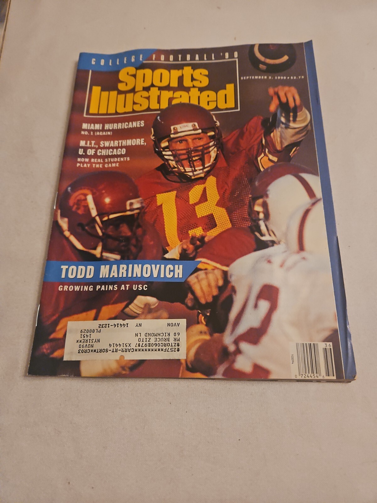 1990 September 3, Sports Illustrated Magazine, Todd Marinovich @ USC ...