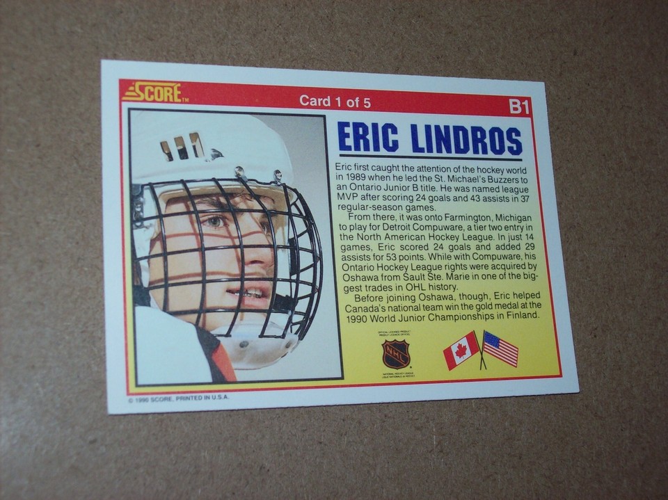 1990 Score Hockey insert Eric Lindros Rookie card #B1 SET BREAK | eBay