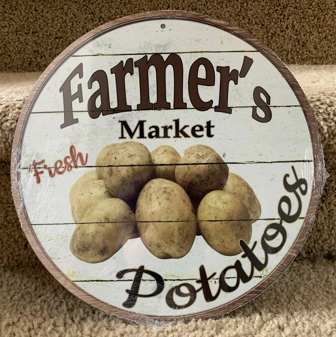 Farmers Market Fresh Potatoes 12" Round Metal Sign Rustic Retro Kitchen ...