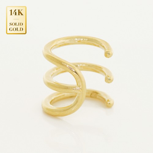 14K REAL Solid Gold Triple Hoop Minimalist Ear Cuff Ring, Golden ...