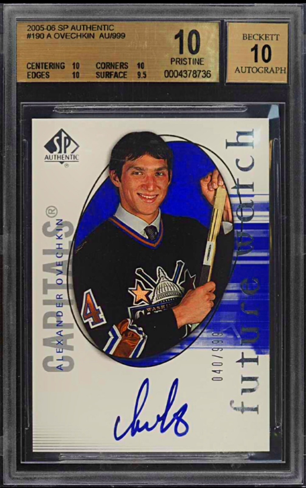 2005-06 SP Authentic Future Watch #190 Alexander Ovechkin RC BGS 10 ...