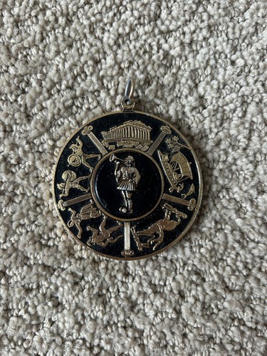 Vintage Greek Key Medallion Necklace Gold & Black Color | eBay