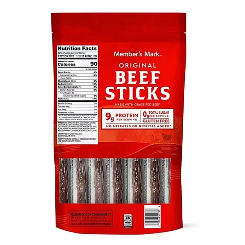 3 Pack Member's Mark Original Grassfed Beef Snack Sticks 1 oz., 12 pk ...