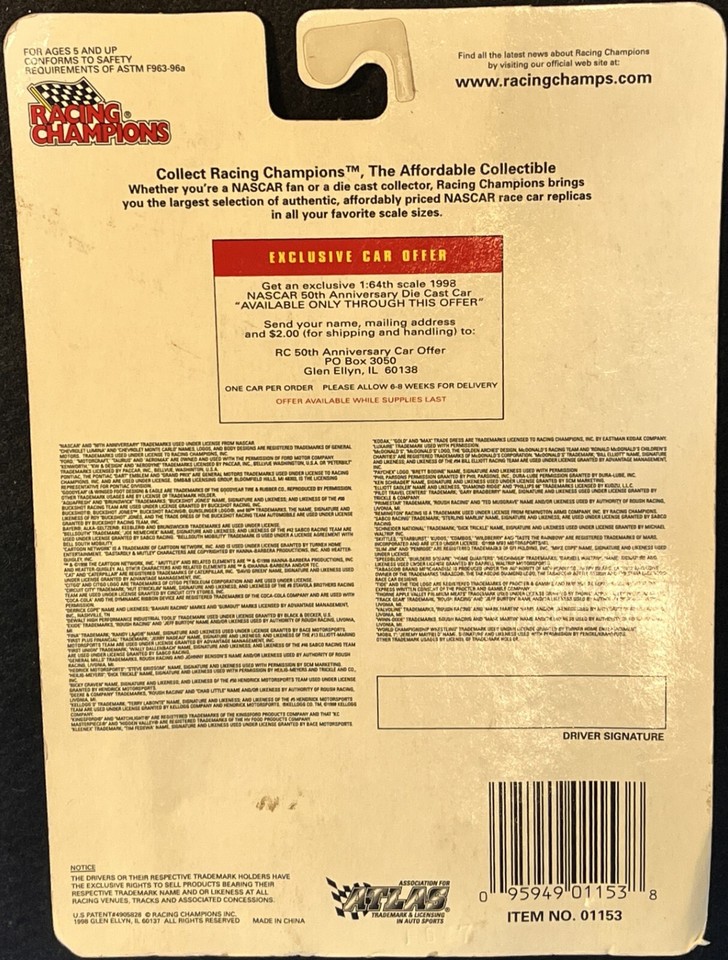 RACING CHAMPIONS 1998 50th NASCAR Lance Hooper #23 WCW Diecast Car 1:64 ...