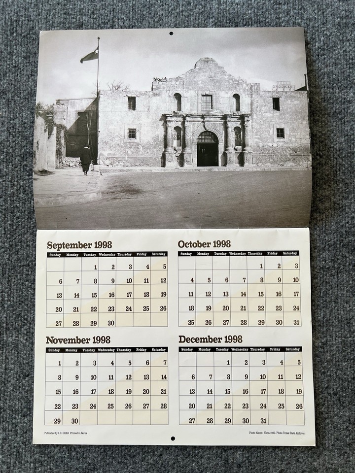 The Alamo 1999 16 Month Calendar Wall Hanging 13x10 VTG Texas History ...