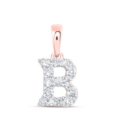 0.2 Ctw Natural Diamond Tiny Block Initial Letter B Pendant 10k Rose ...