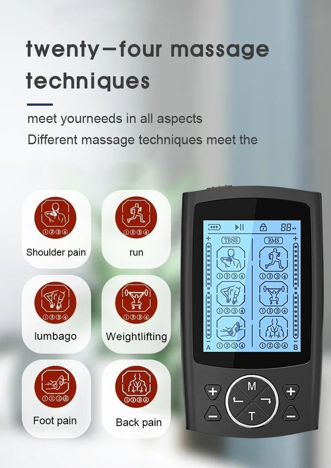 24 Modes Tens Unit Muscle Stimulator Machine Pulse Massager Therapy ...