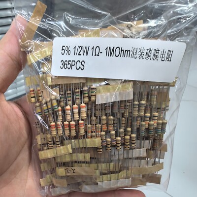 365 Piece 73Values 1/2 Watt Resistor Kit Assortment 5% 1/2W 1Ω- 1MOhm ...