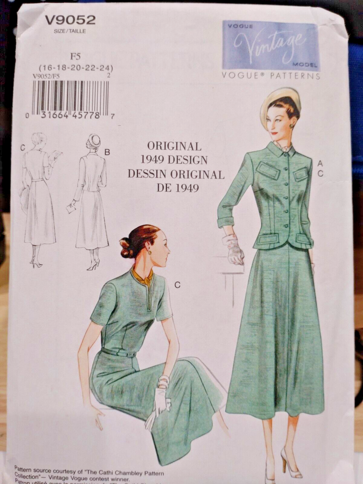 Vintage Vogue 1940's Circa '49 Repro Suit, Jacket & Dress Pattern V9052 Sz 16-24 | eBay