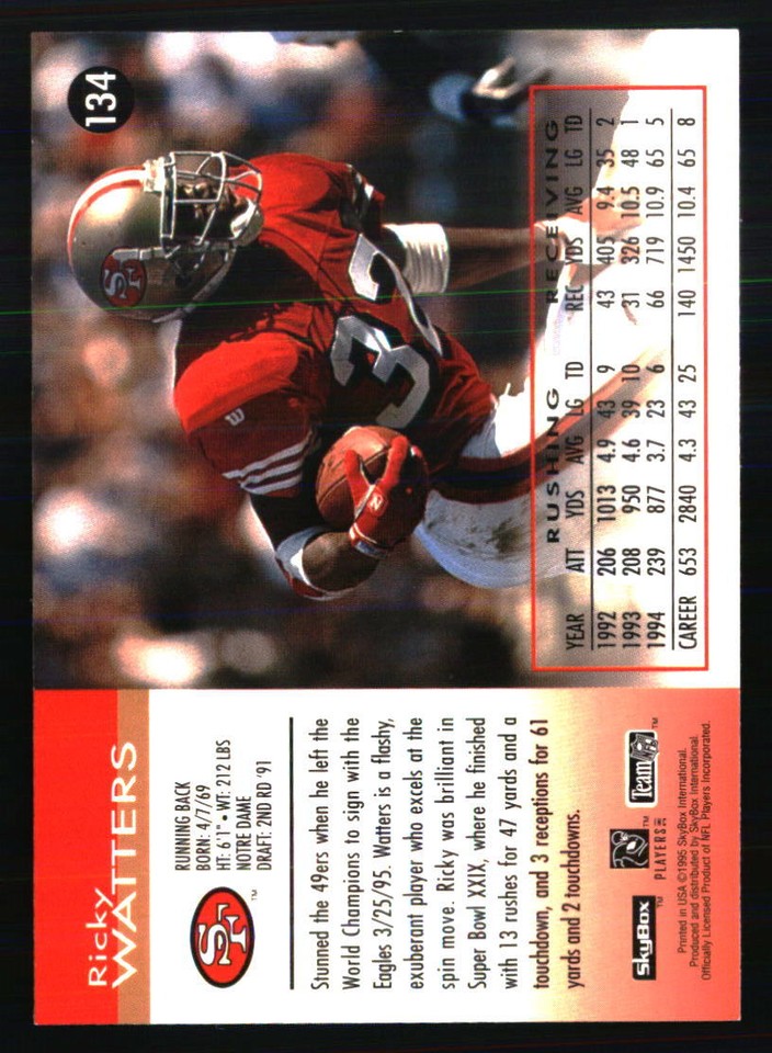 Ricky Watters 1995 SkyBox Impact #134 FOOTBALL Card | eBay