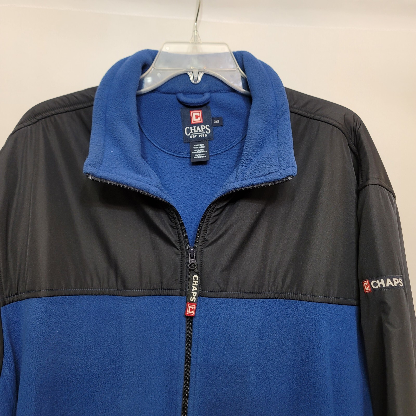 Chaps Fleece Jacket Mens Blue And Black Size 2XL Big And Tall 1/4 Zip ...