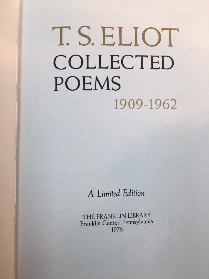 Franklin Library: T.S. ELIOT: LOVE SONG OF J. PRUFROCK: WASTE LAND ...