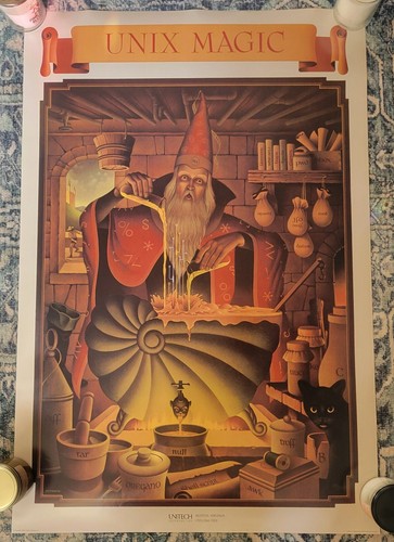 Rare ORIGINAL UNIX MAGIC Wizard POSTER 1986 INCREDIBLE SHAPE Gary ...