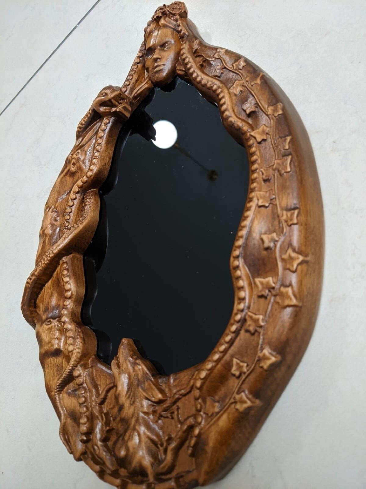Scrying mirror Goddess Hell Wall mirror décor Natural wood Pagan Altar ...