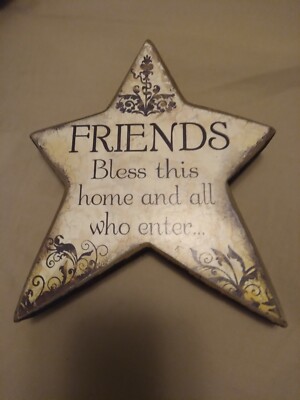 Wooden Star Sign Wall Decor -Friends- Bless This Home And All Who Enter ...
