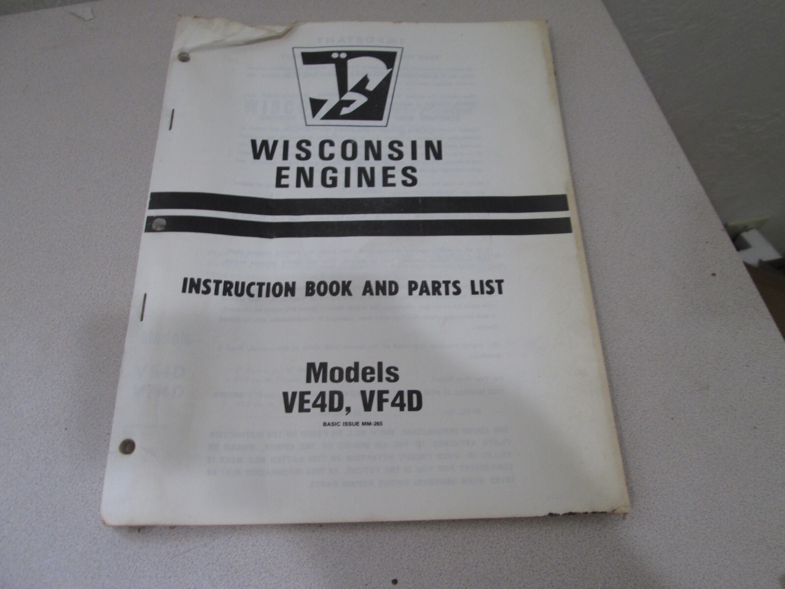 Wisconsin VE4D VF4D Engine Instruction Book & Parts List Manual MM-265 ...