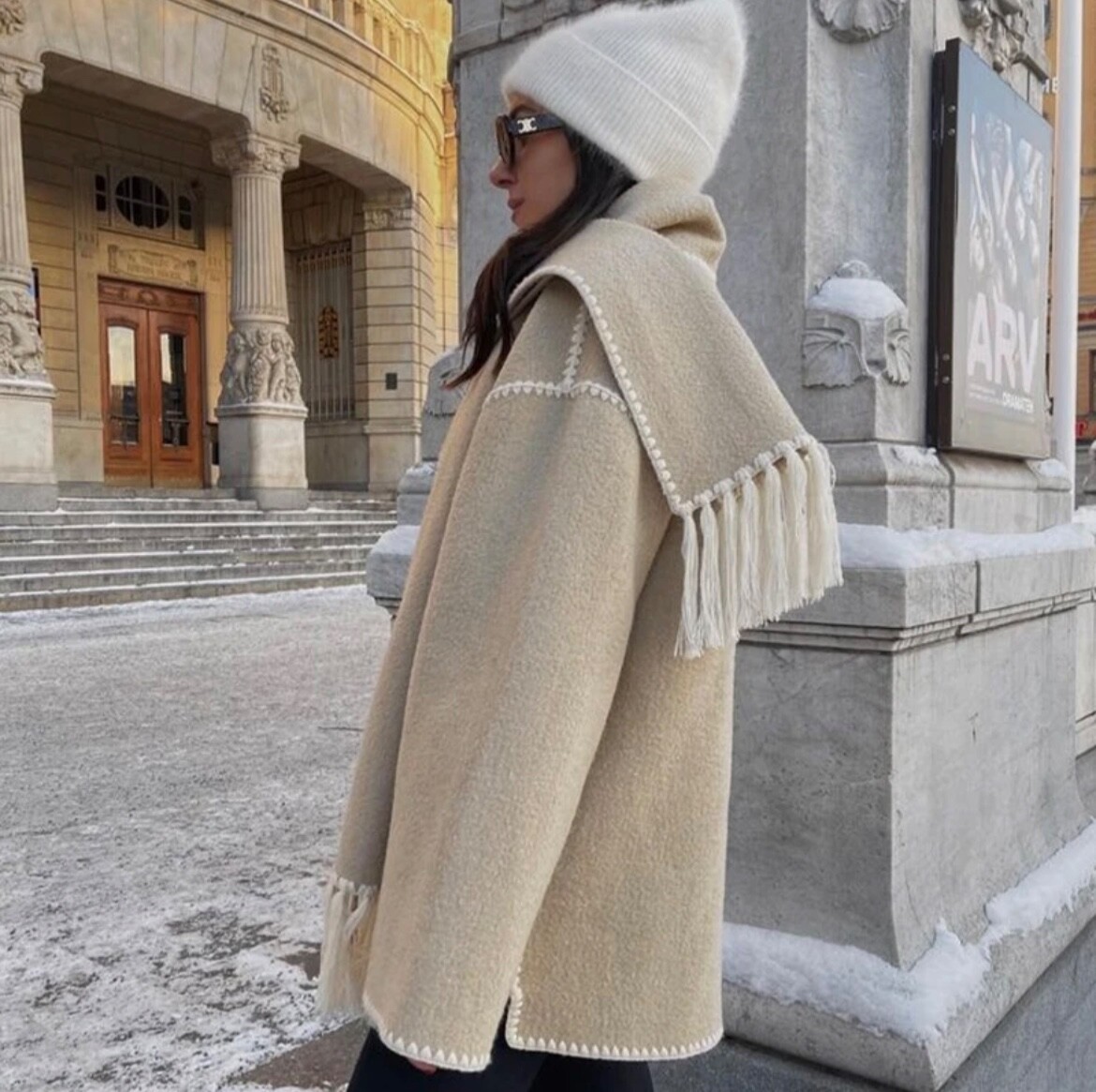 Womens Scarf Jacket Ladies Coat with Scarf Toteme Fashion elegant Coat ...