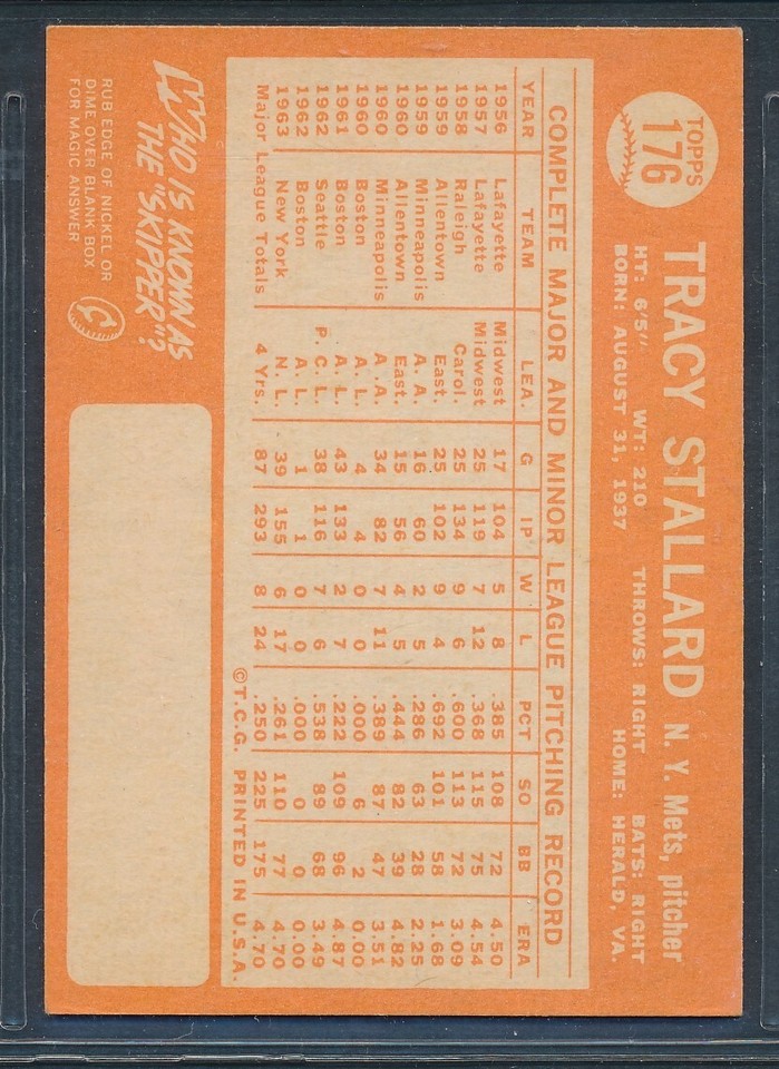 1964 Topps Baseball Set Break #176: TRACY STALLARD New York Mets ~ EX+ ...
