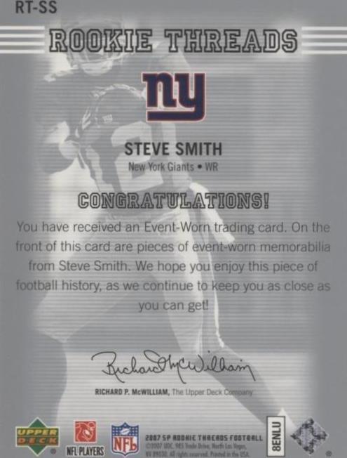 2007 SP Rookie Threads Steve Smith #RT-SS for sale | eBay
