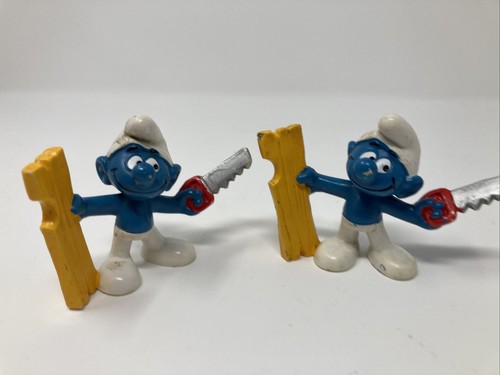 Smurfs Handy Carpenter Saw Wood Vintage Figure 1979 PVC Toy Figurine S ...