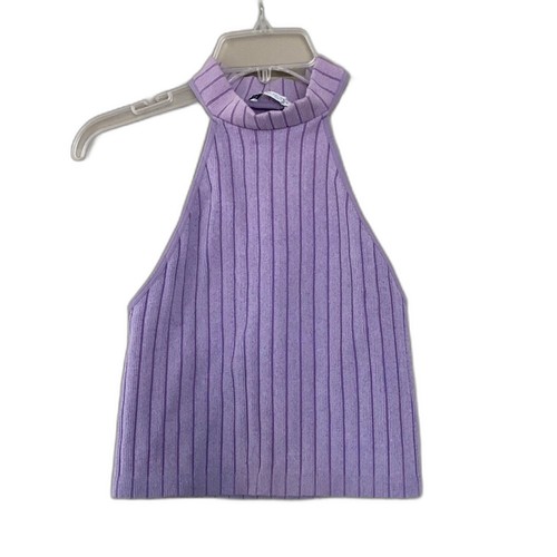 ZARA PURPLE RIBBED HIGH NECK TANK MEDIUM | eBay