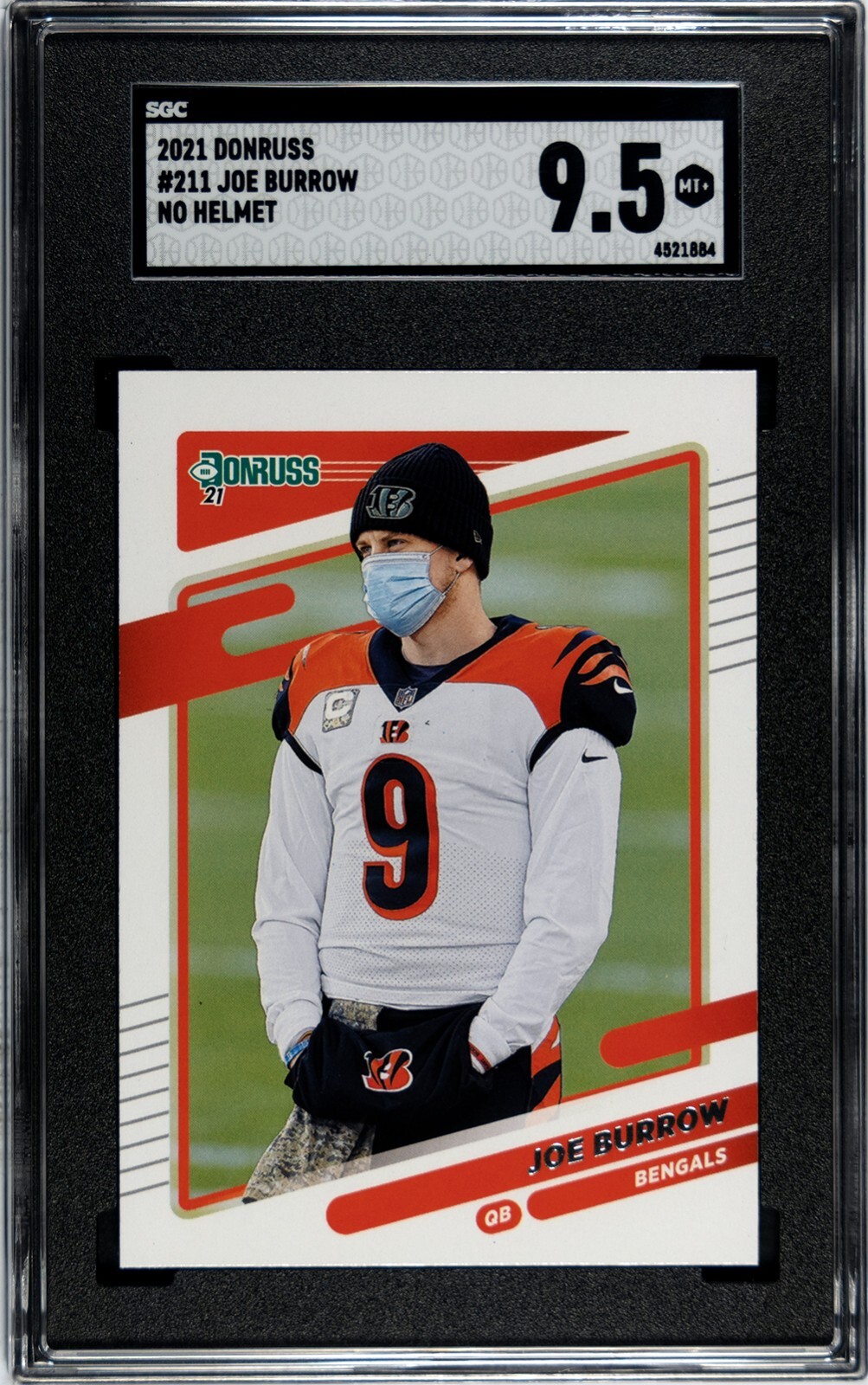 Joe Burrow SGC 9.5 No Helmet 2021 Donruss # 211 Wearing Mask Cincinnati ...