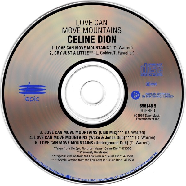 CELINE DION Rare Australian LOVE CAN MOVE MOUNTAINS CD Single 1992 | eBay