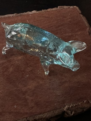 Vintage Blue Glass Pig Paperweight Figurine MCM Bubble Hog Farmhouse ...