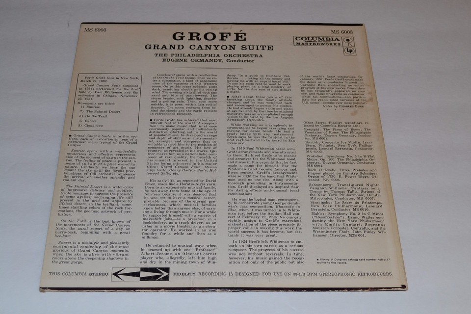 Grofe: Grand Canyon Suite~The Philadelphia Orchestra~Eugene Ormandy~Six ...