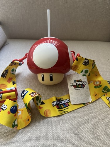 Super Nintendo World Red Mushroom Sipper Drink Cup Strap Universal Studios Mario | eBay