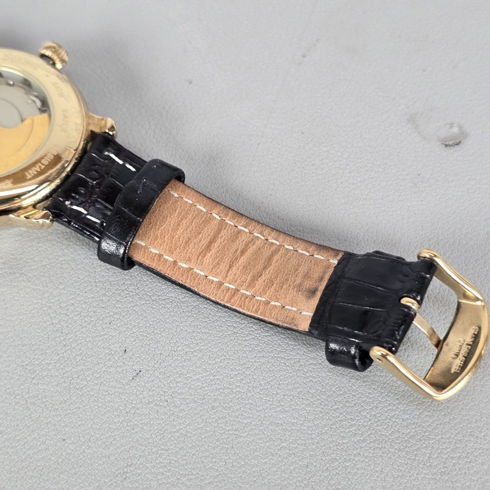 Stauer Automatic Gold-Tone Roman Numeral Watch Moon Phase & Black ...