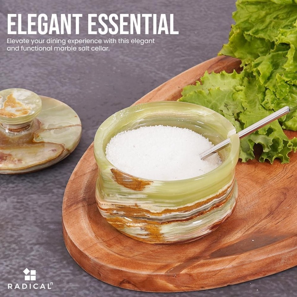 Marble Salt Cellar W/ Lid 3.5" Inch Green Salt Box Seasoning Container ...