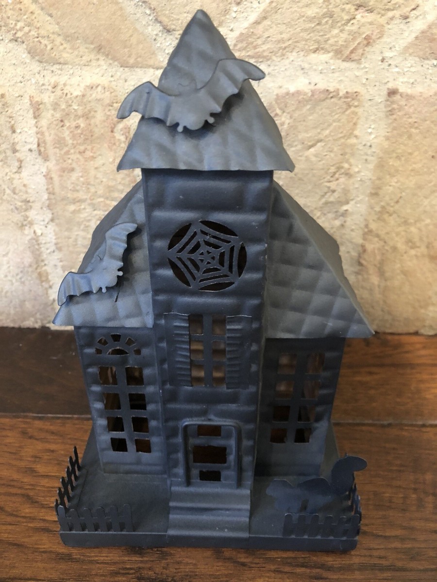 Metal Haunted House Halloween Metal Haunted House W/ 5 Candle Spots.