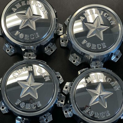 American Force Floating Polished Aluminum Center Caps 8 Lug Stars | Set ...