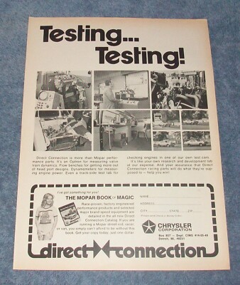 1976 Chrysler Direct Connection Vintage Ad "Testing..Testing!" Mopar ...