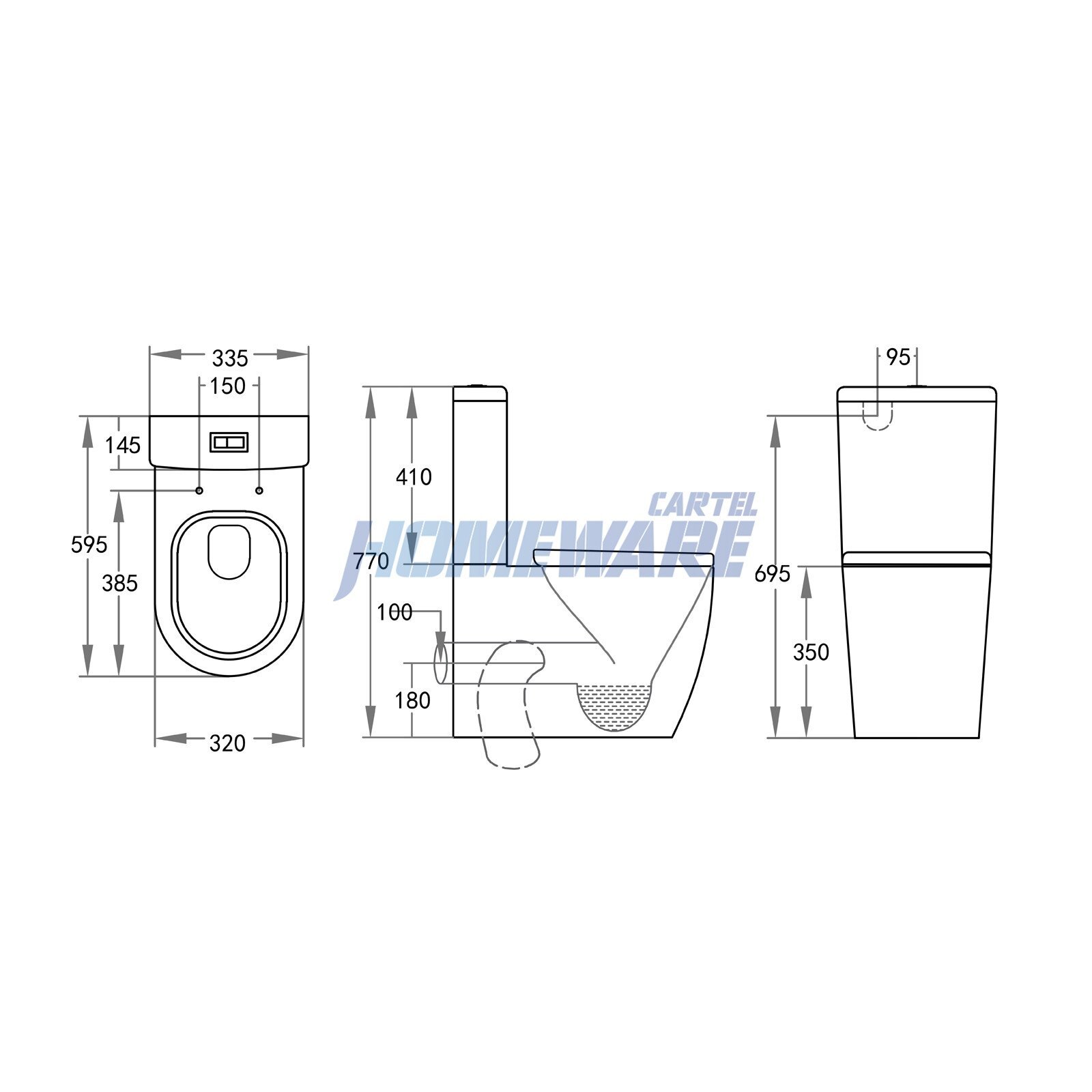 Bath Back To Wall White Ceramic Toilet Suite Rimless Dual Flush ...