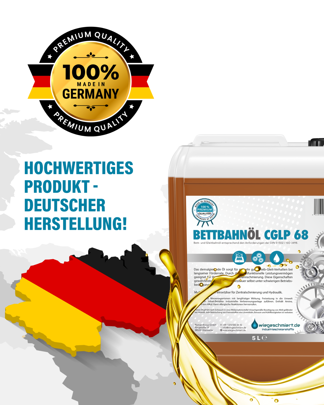 Bettbahnöl 20 Liter Kanister Gleitbahnöl CGLP 68 nach DIN 51502 / ISO ...