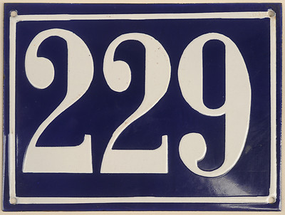 Large old French house number 229 door gate plate plaque enamel steel ...