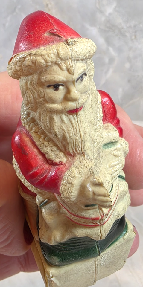 Antique 30s Viscoloid Celluloid Santa w/Toy Sack Doll Presents Figurine ...
