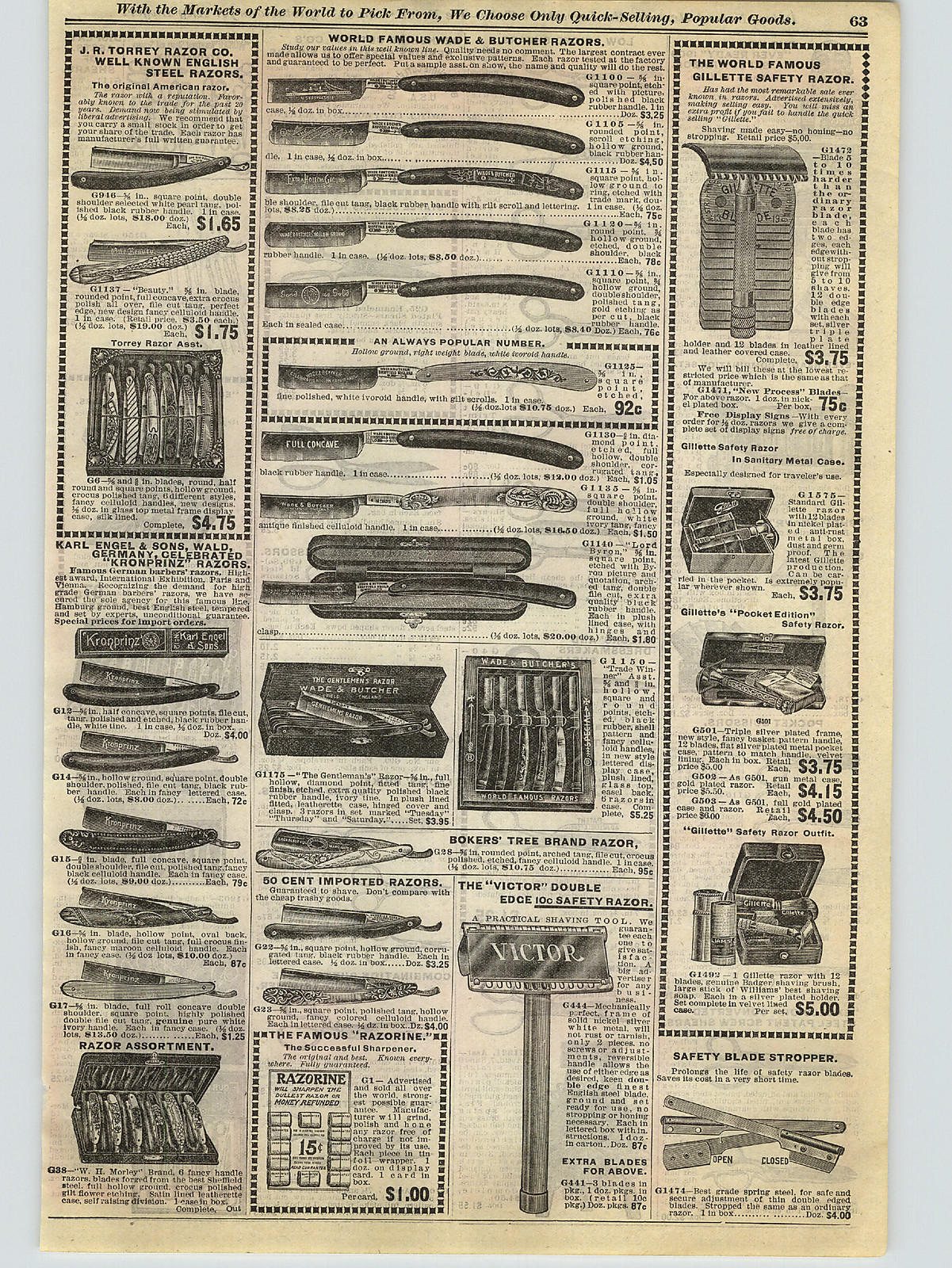 1909 PAPER AD Karl Engel & sons Kronprinz Straight Razor Wade & Butcher ...