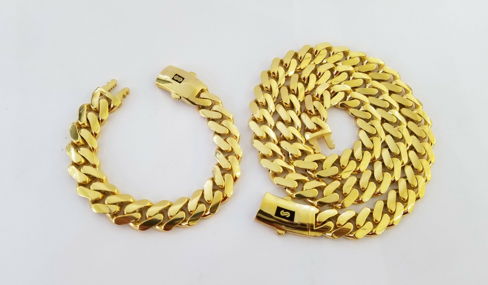 10k Gold Cuban Link Royal 15mm Monaco chain and Bracelet 10kt Real gold ...