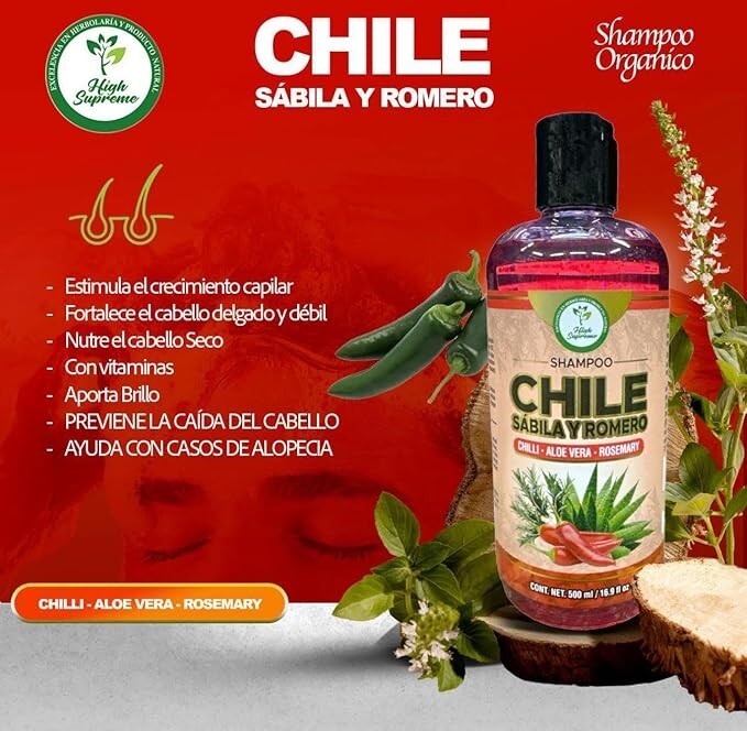 HIGH SUPREME Shampoo de Chile, Sábila & Romero (Natural Shampoo with ...