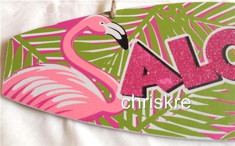 Wood Beach Sign Luau Surf Board Aloha Flamingo Tiki Bar Door Plaque ...