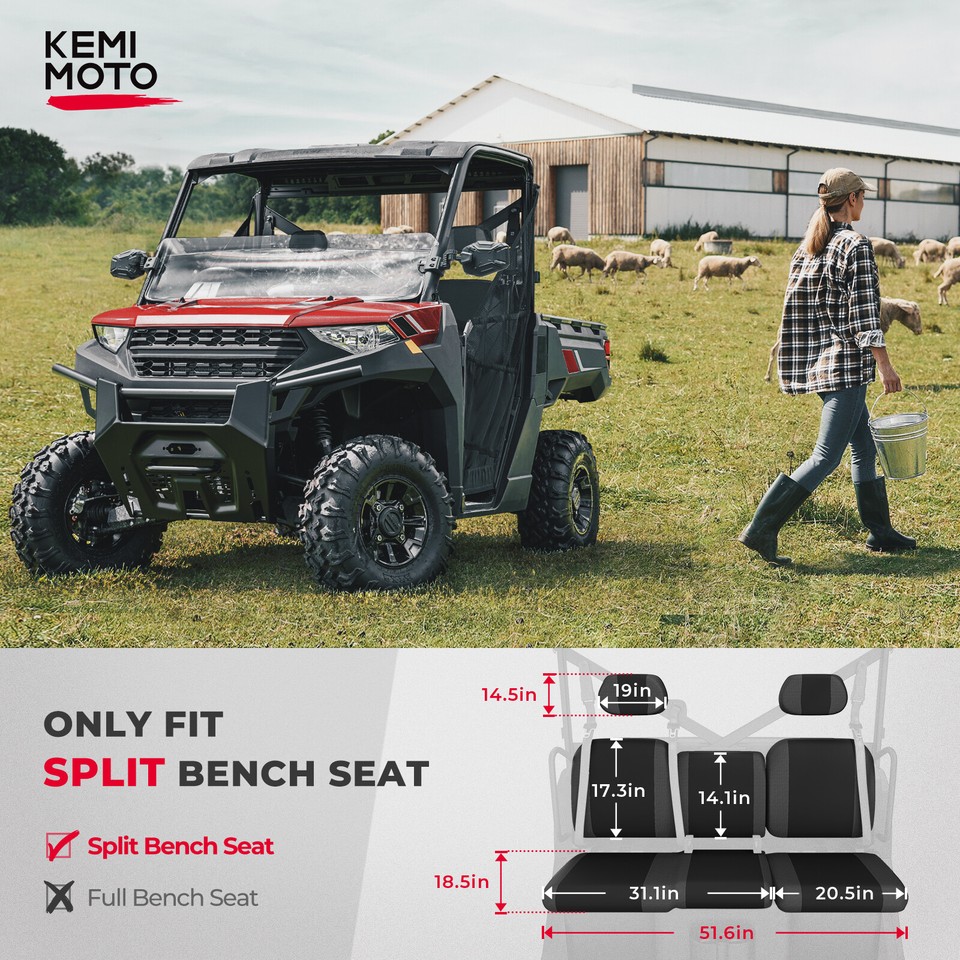 KEMIMOTO UTV Split Seat Cover Headrest for Polaris Ranger XP 1000 ...