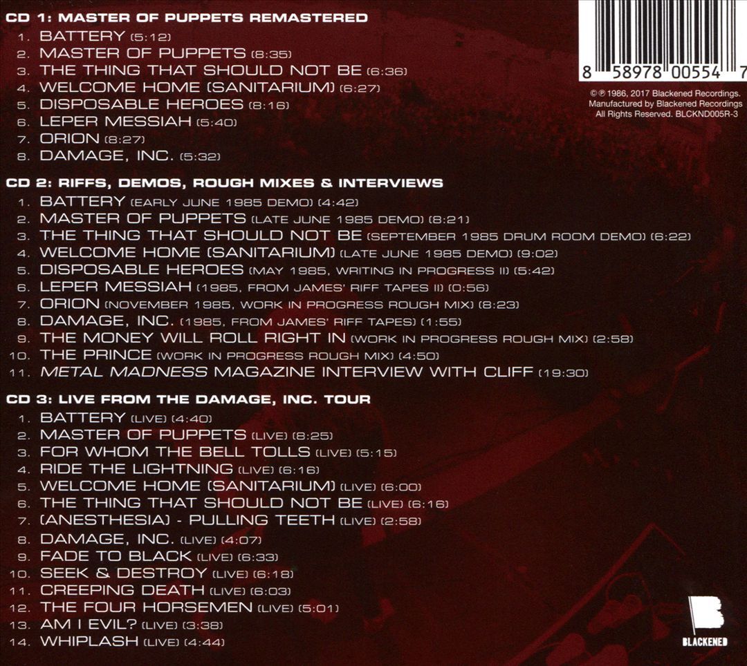 METALLICA - MASTER OF PUPPETS [REMASTERED & EXPANDED EDITION] [3 CD ...