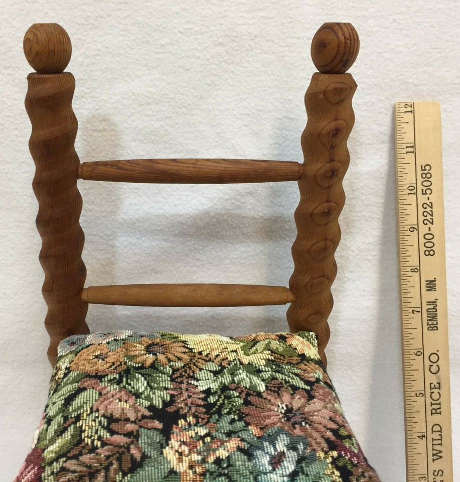 Doll Chair Handmade Wooden Dowel w/ Tapestry Pillow Cushion 13" Display ...